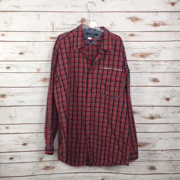 Tommy Hilfiger | Shirts | Tommy Hilfiger Red Plaid Button Up Shirt ...